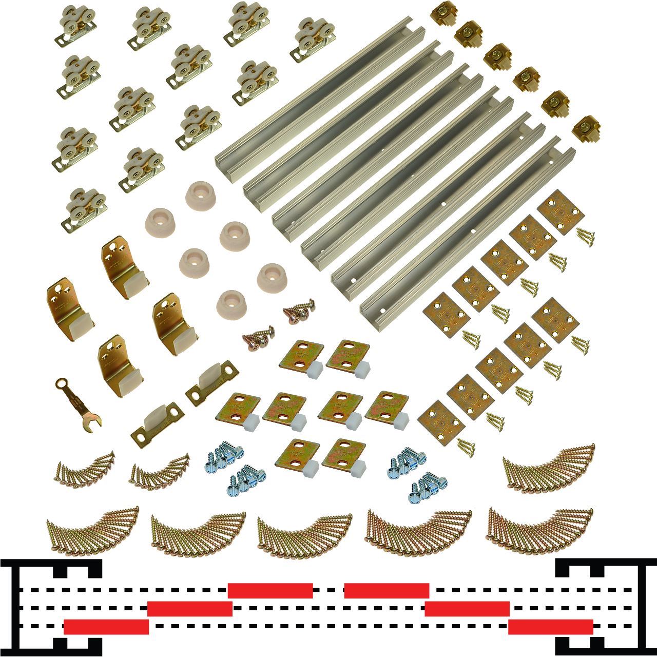 111MC 30" (1-3/8") x 6-Door Tri-Pass Pocket Door Hardware Set ...