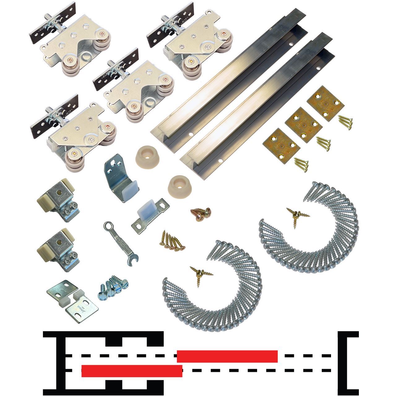 200BP 32" x 2-Door Bypass Pocket Door Hardware Set, 1-3/4" Door ...